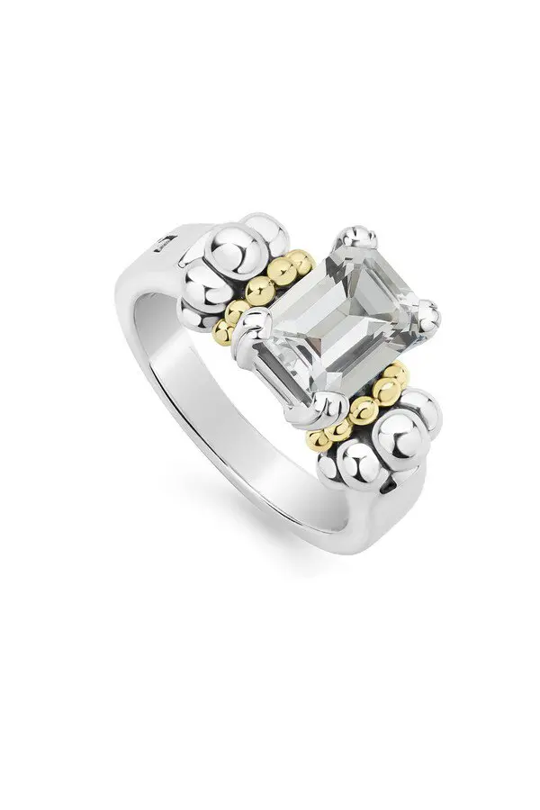 Lagos Glacier Emerald-cut Topaz Ring - White