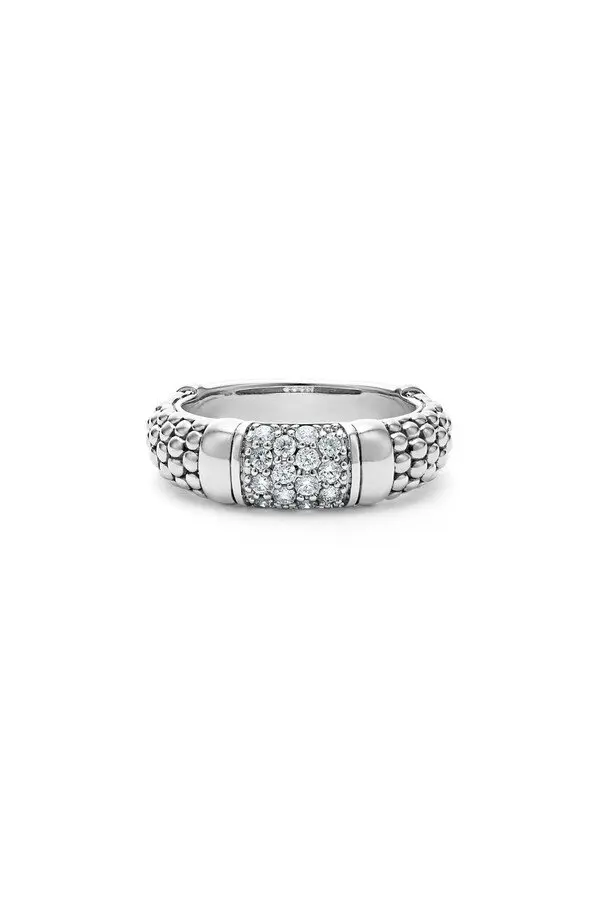 Lagos Signature Caviar Diamond Ring - Silver