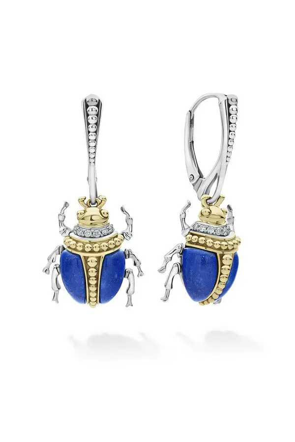 Lagos Rare Wonders Lapis Beetle Diamond Drop Earrings