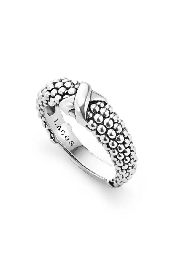 Lagos Sterling Caviar Beaded X Ring