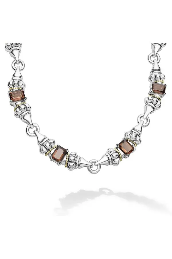 Lagos Glacier Smokey Quartz Caviar Necklace - Gold