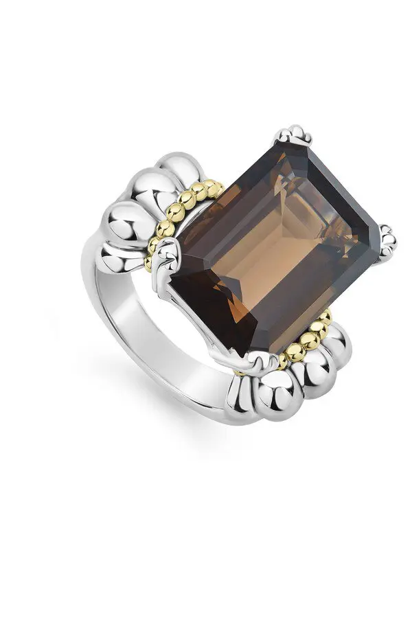 Lagos Glacier Large Emerald-cut Smokey Quartz Ring - Gold