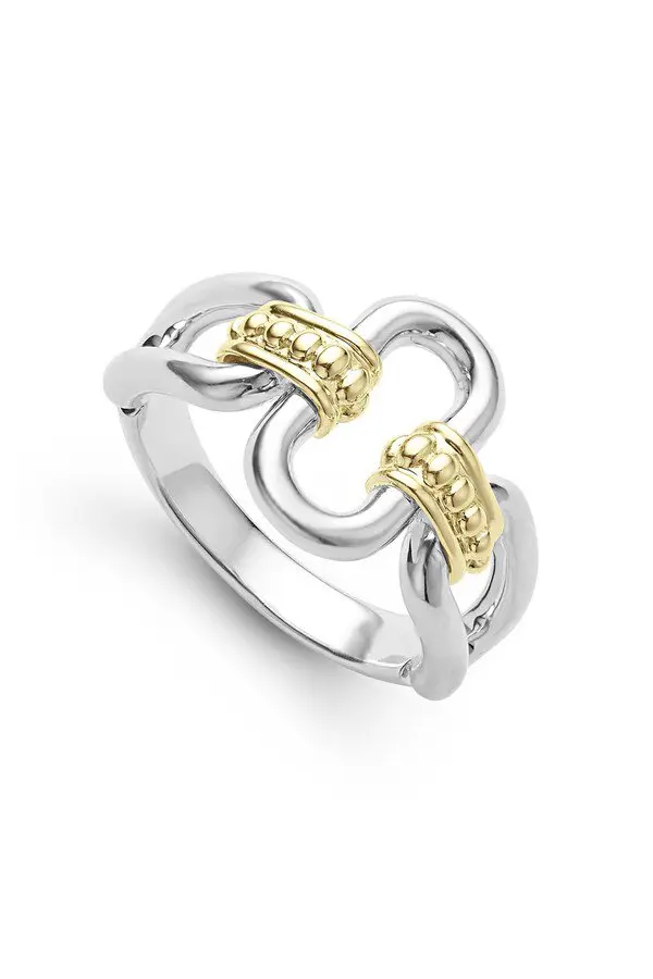 Lagos Signature Caviar Two-tone Link Ring - Gold