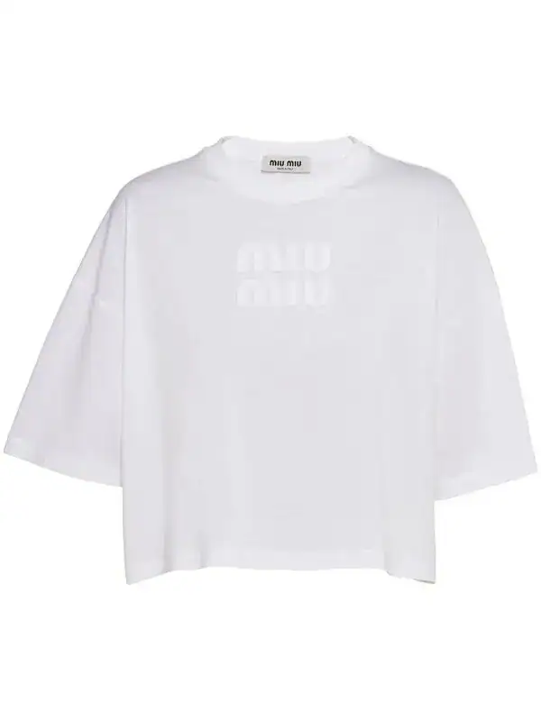 Miu Miu Embroidered Logo Cotton T-Shirt - White | Editorialist