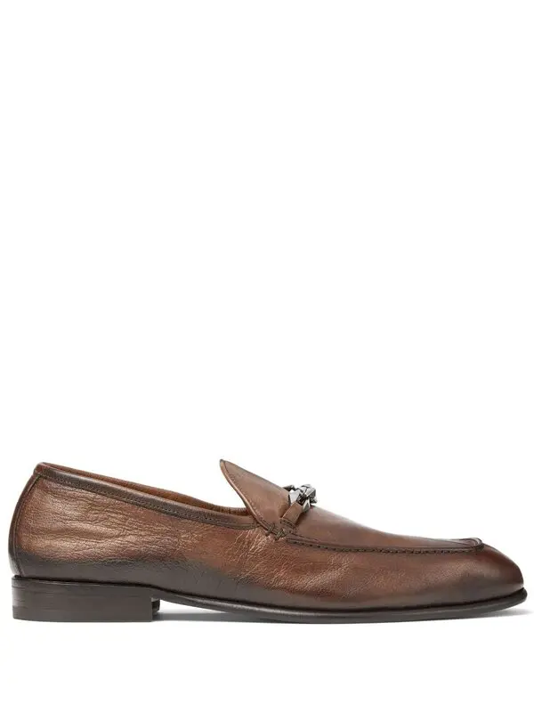 JIMMY CHOO Marti Reverse Leather Loafers - Brown