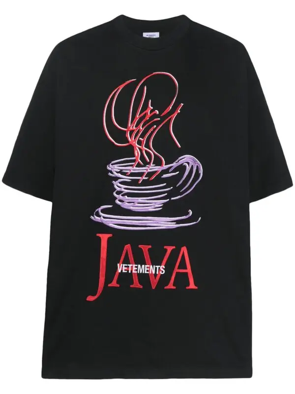 Vetements Java Logo-Embroidered T-Shirt In Black - 15% Off | Editorialist