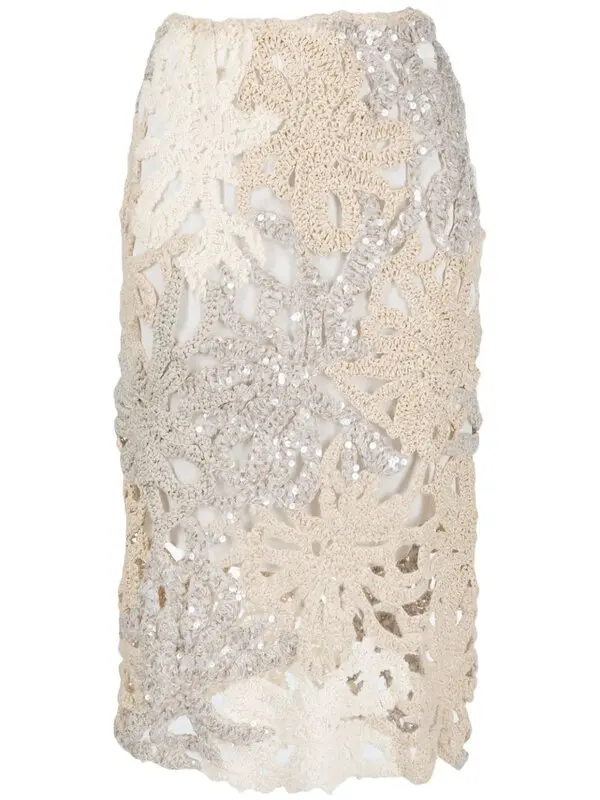 Brunello Cucinelli Embellished Crochet-knit Skirt