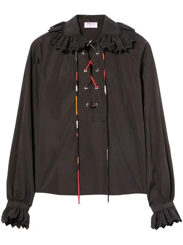 Emilio Pucci Lace-up Ruffled Blouse