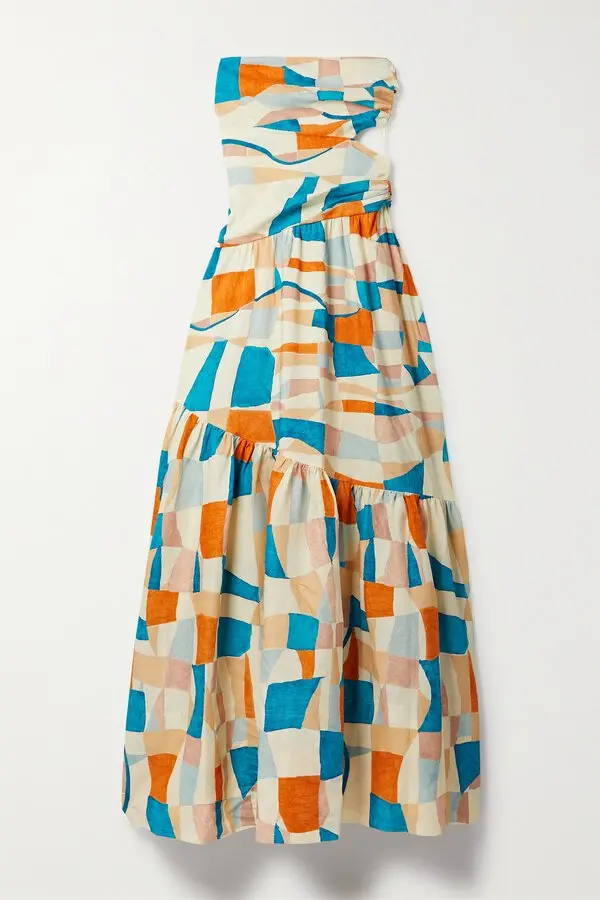 A.L.C. Lark Strapless Gathered Printed Linen-Blend Poplin Maxi Dress In  Multi - 50% Off | Editorialist