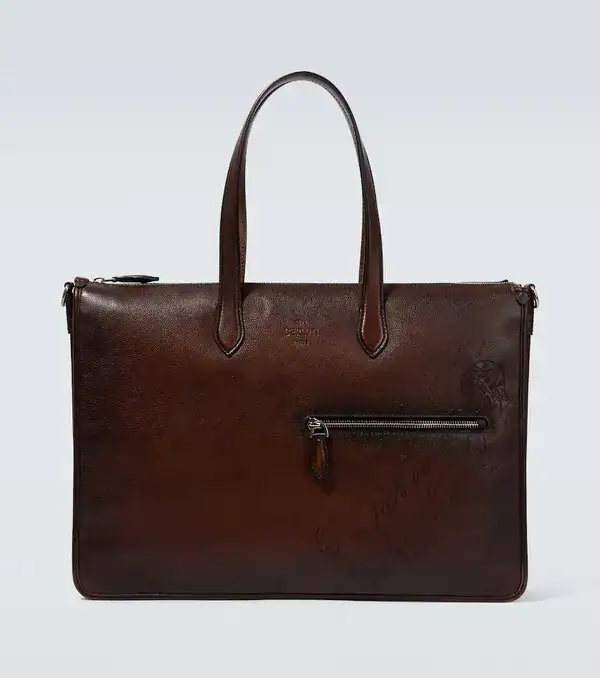 Berluti Deux Jours Scritto Leather Briefcase Brown Editorialist