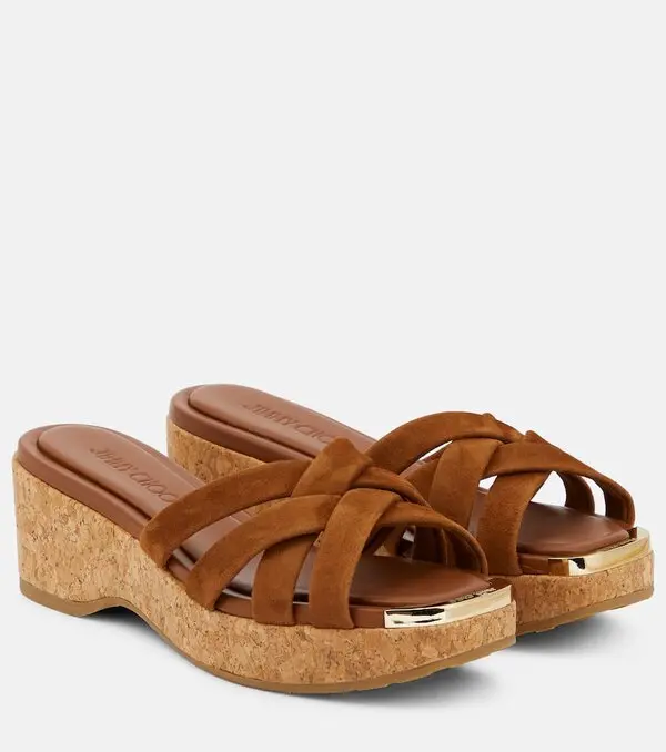 JIMMY CHOO Maribou 50 Suede Sandals - Brown