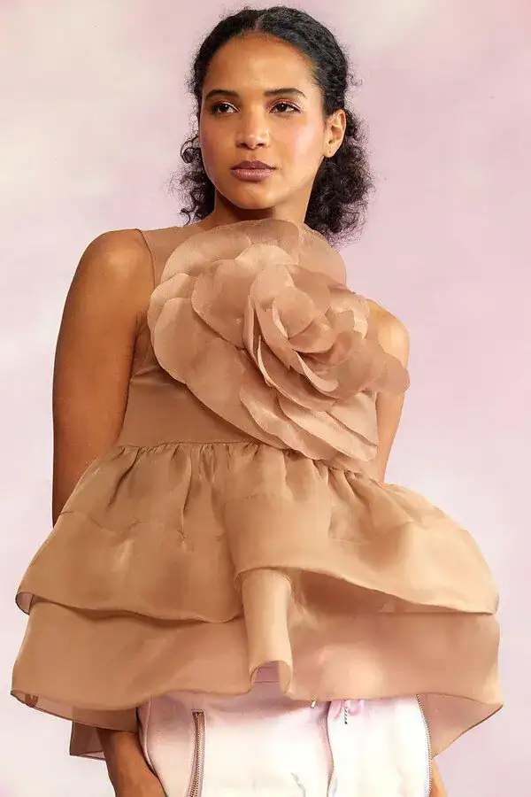 cynthia rowley chloe organza dress Cynthia Rowley Chloe Organza Flower Top - Brown