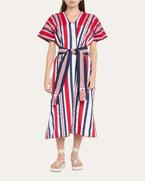 PIPPA HOLT Three-panel Striped Embroidered Midi Kaftan - Multi