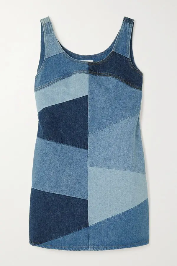 Frame Patchwork Denim Mini Dress In Blue - 50% Off | Editorialist