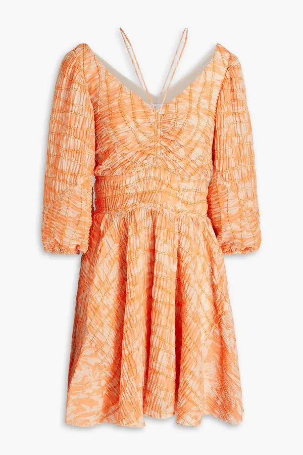 Simkhai Lena Shirred Printed Chiffon Mini Dress