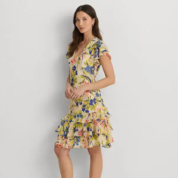 Ralph Lauren Floral Georgette Drop-Waist Dress In Cream/Blue Multi - 26%  Off