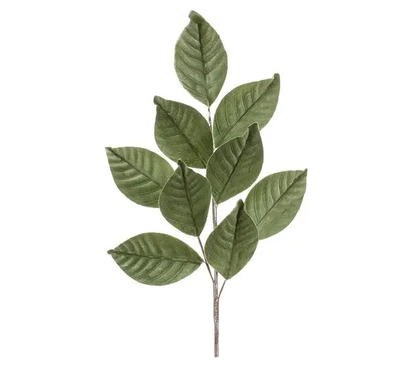 MELROSE Green Flocked Magnolia Leaf Spray
