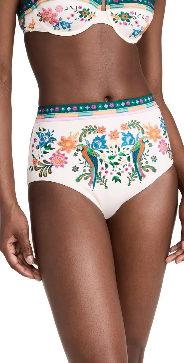 Zimmermann Ginger High Waist Bikini Bottoms - Cream Multi