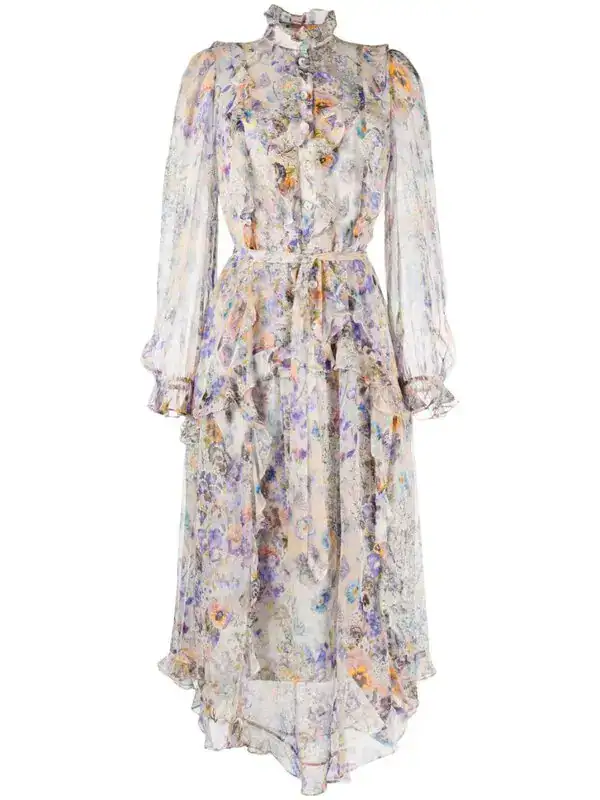 knee length dresses for ladies Veda Strappy Back Ruffle Midi Dress Floral Blue