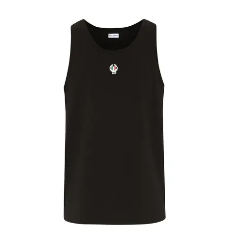 Dolce & Gabbana Two-Way Stretch Cotton Singlet With Patch - Black ...