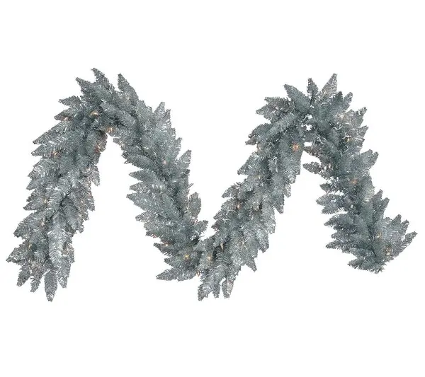 VICKERMAN 9' Sliver Artificial Christmas Garlan D, Warm White
