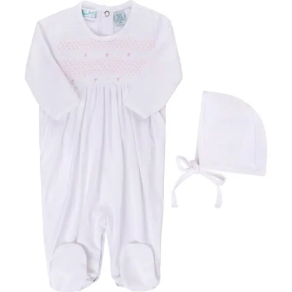 FELTMAN BROTHERS Smocked Cotton Footie And Bonnet Set