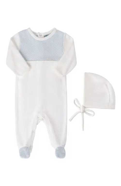 FELTMAN BROTHERS Chevron Footie And Hat Set - Ivory/blue