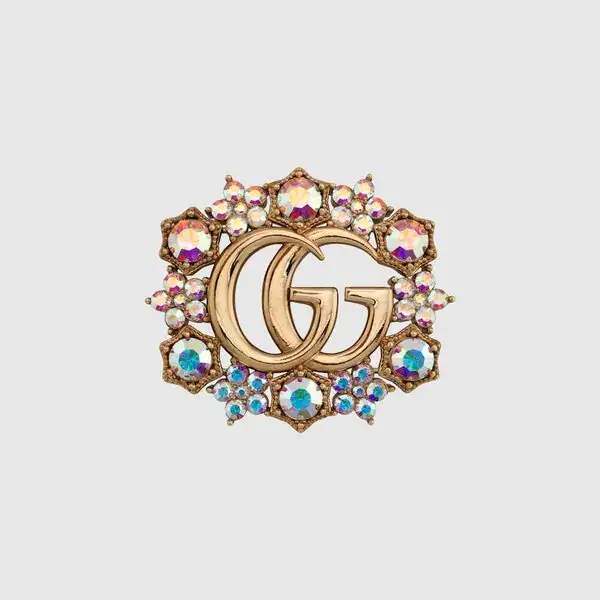 Gucci Double G Crystal Flower Brooch - Gold | Editorialist