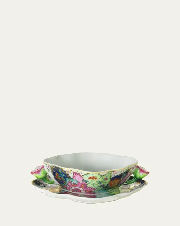 MOTTAHEDEH Tobacco Leaf Cream Soup Bowl And Saucer