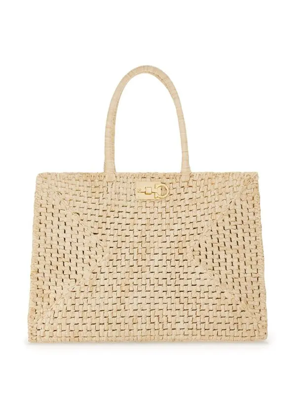 FERRAGAMO Large The Studio Raffia Tote - Neutrals