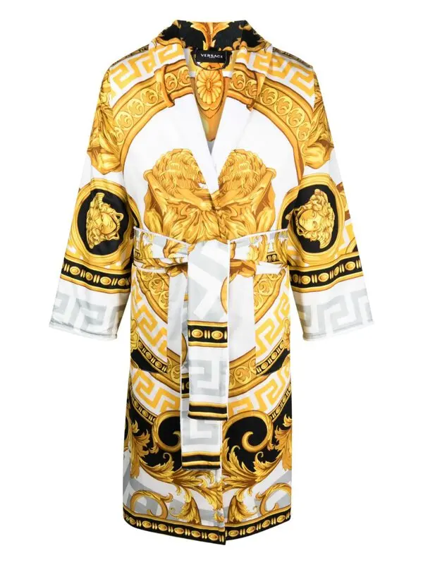 Versace Barocco-print Belted Cotton Coat