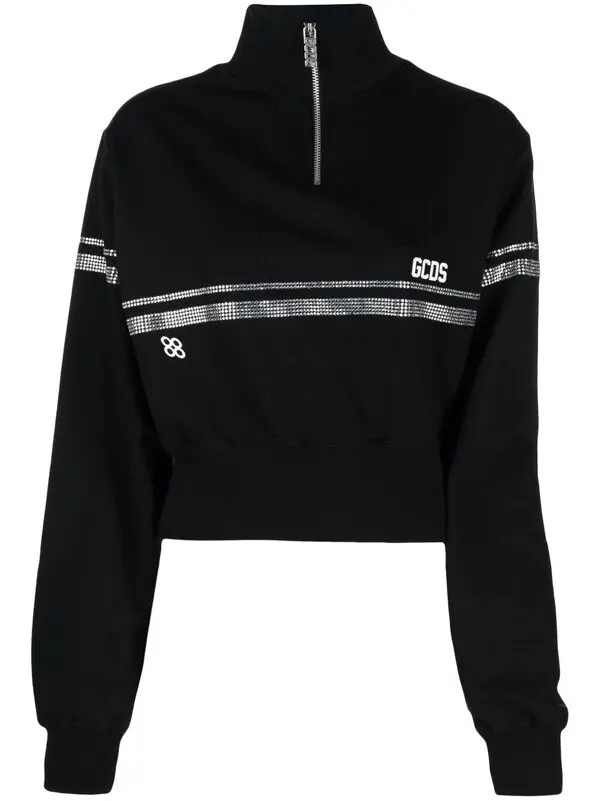 Gcds Rhinestone-embellished Cropped Sweatshirt - Black
