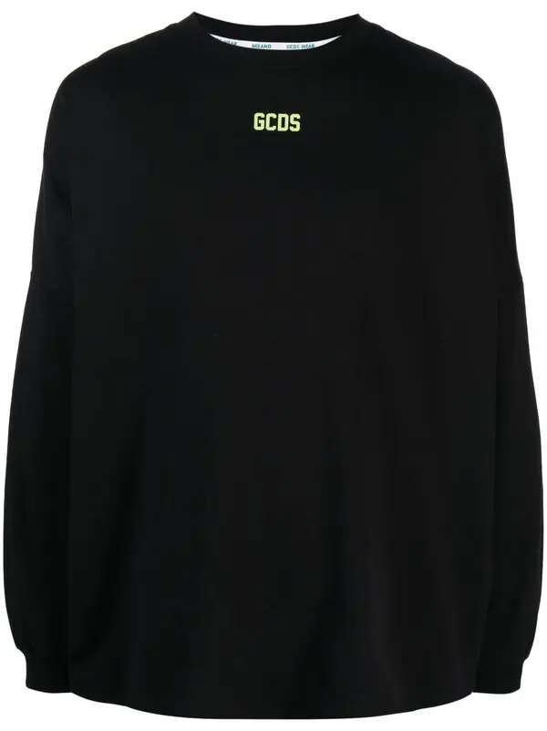 Gcds Long-sleeved Logo-print T-shirt - Black