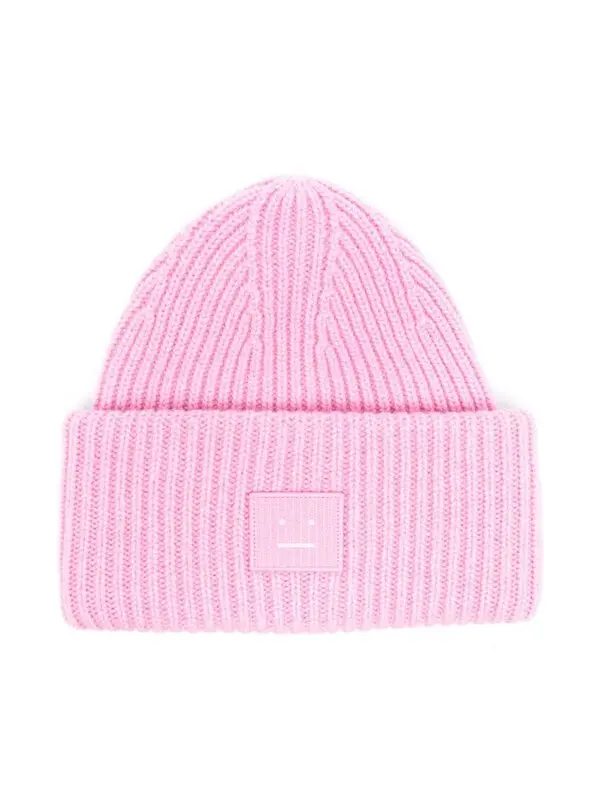 Acne Studios Face-patch Ribbed-knit Beanie - Pink