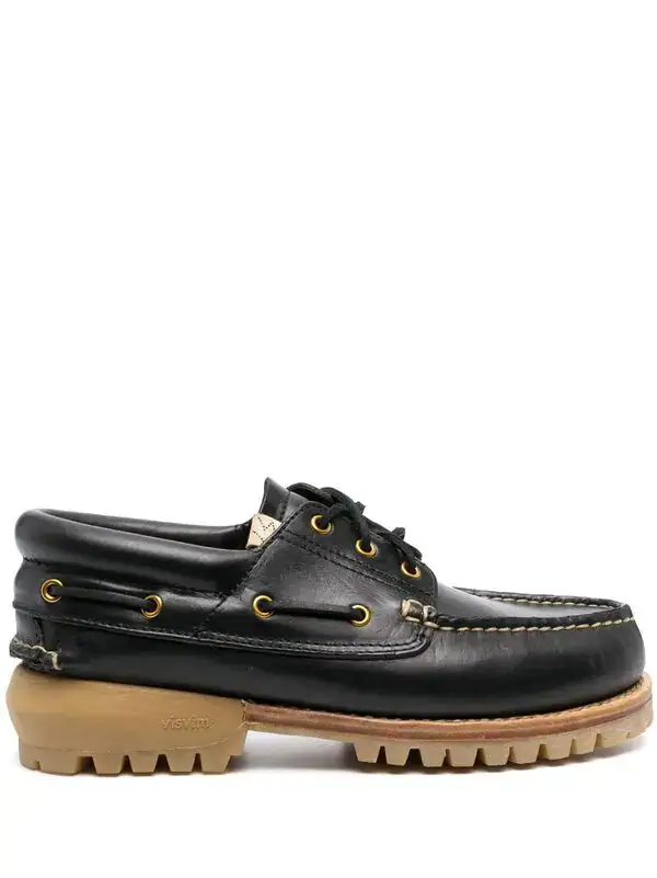 Visvim Wallace Deck-Folk Leather Boat Shoes In Black - 45% Off