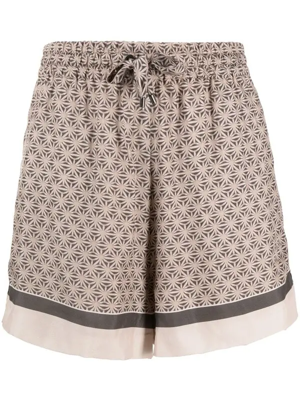 Brunello Cucinelli Graphic-print Silk Shorts - Neutrals