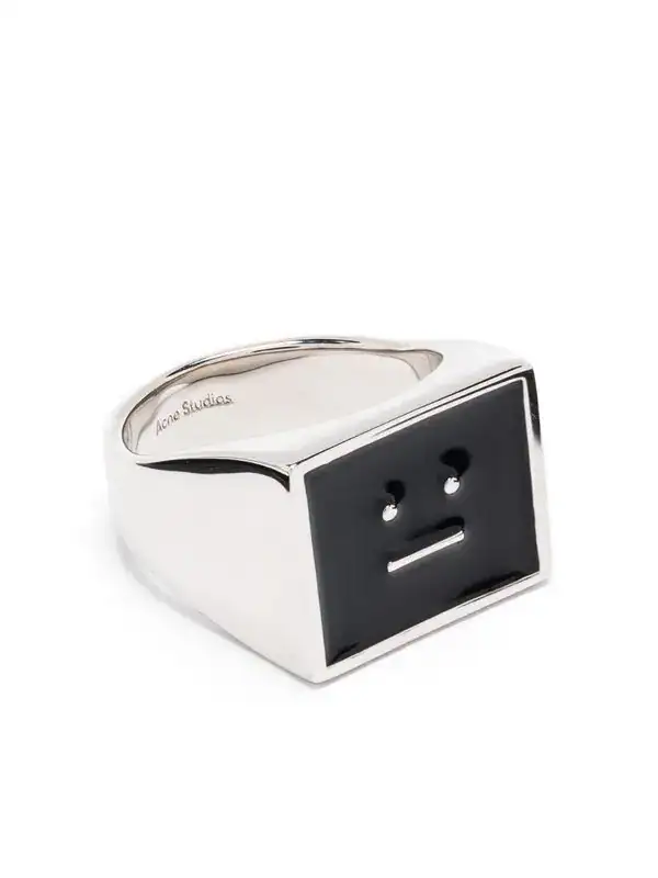 Buy Acne Studios Polihed Face-plaque Ring - Silver At 10% Off