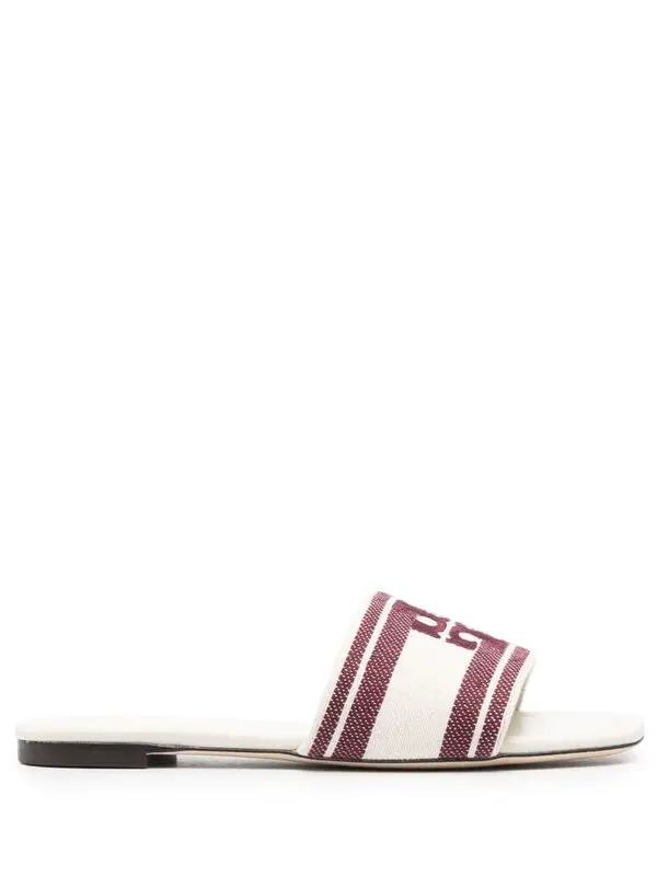 Tory Burch Logo-embroidered Open-toe Flat Slides