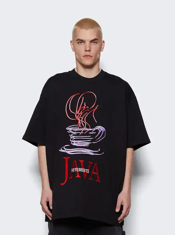 Vetements Java Embroidered T-Shirt In Black - 50% Off | Editorialist