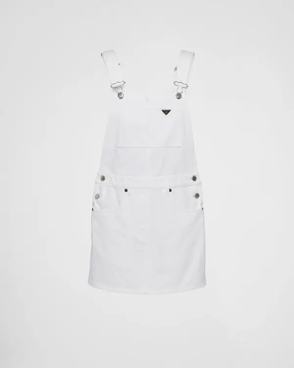Prada Bull Denim Bib Mini-Dress - White | Editorialist