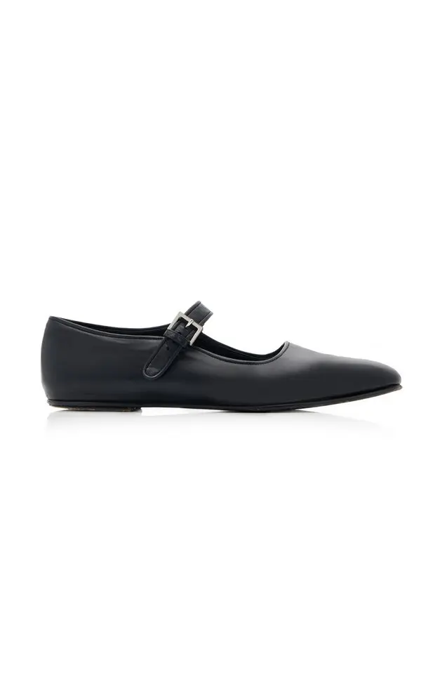 THE ROW Ava Leather Flats - Black