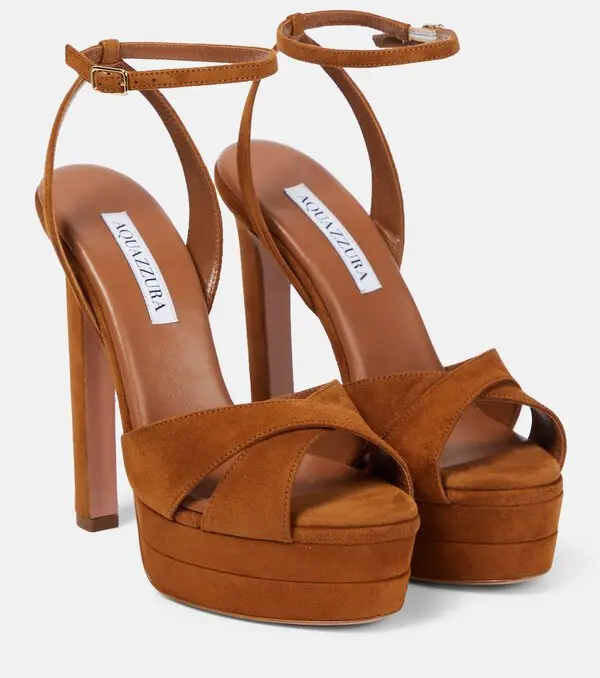 AQUAZZURA Suede Platform Sandals - Beige