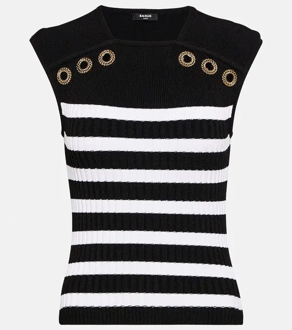 Balmain Striped Ribbed-knit Top