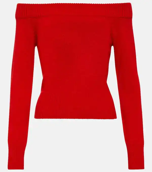 Alexander Mcqueen Off-Shoulder Wool And Cashmere Sweater Red
