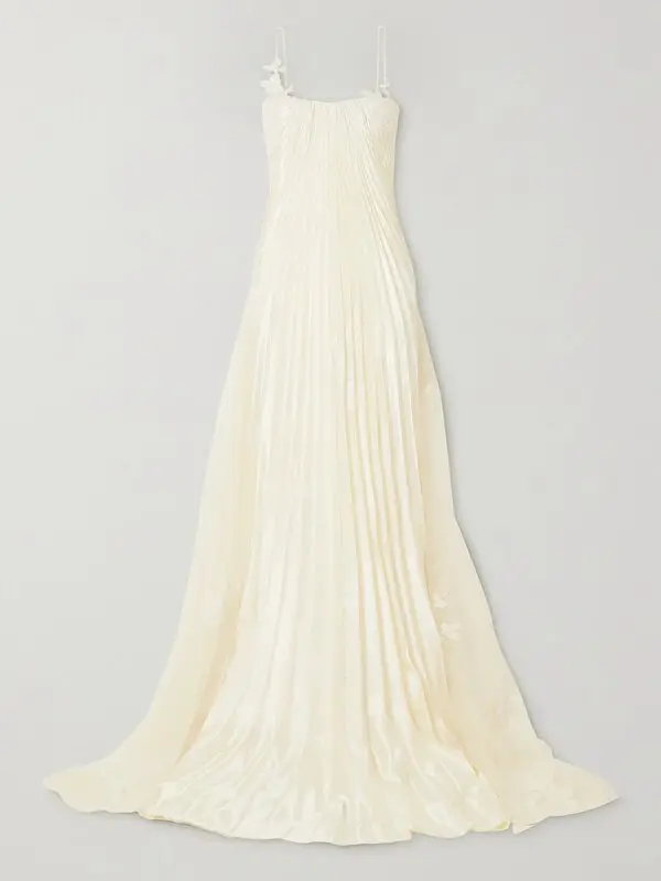 DANIELLE FRANKEL Scarlet Lace-trimmed Pleated Gown - Cream