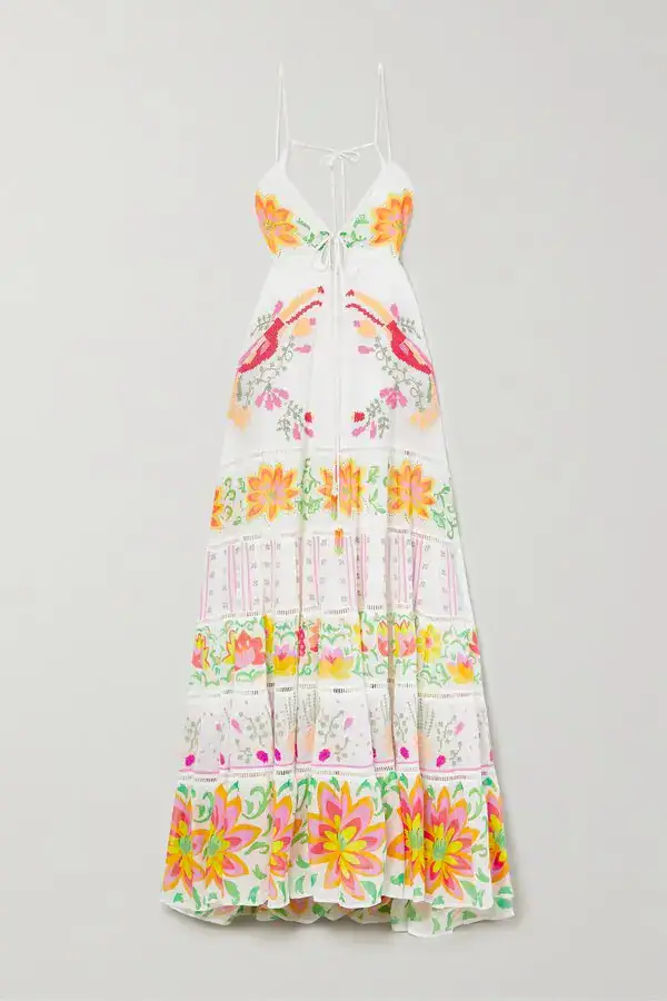 Farm Rio Embellished Floral-Print Cotton-Voile Maxi Dress In Multi - 50%  Off | Editorialist