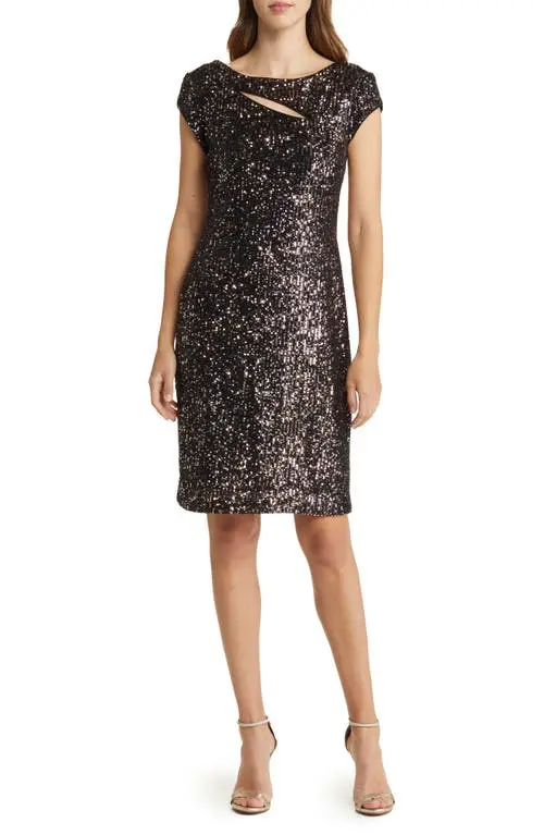 Connected Apparel Sequin Cutout Cocktail Dress - Black/ Gold | Editorialist