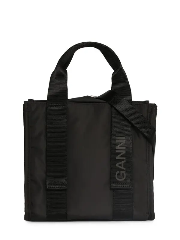 【GANNI】Recycled tech Mini Tote Ganni Small Recycled Tech Tote Bag - Black | Editorialist