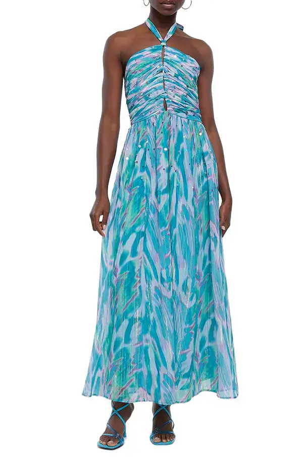 River Island Harper Halter Maxi Dress In Blue Multi - 56% Off | Editorialist