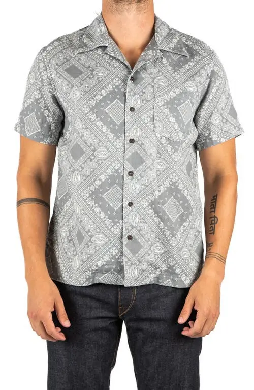 HIROSHI KATO The Wrench Waffle Bandana Print Short Sleeve Button-up Camp Shirt - Gray Bandana